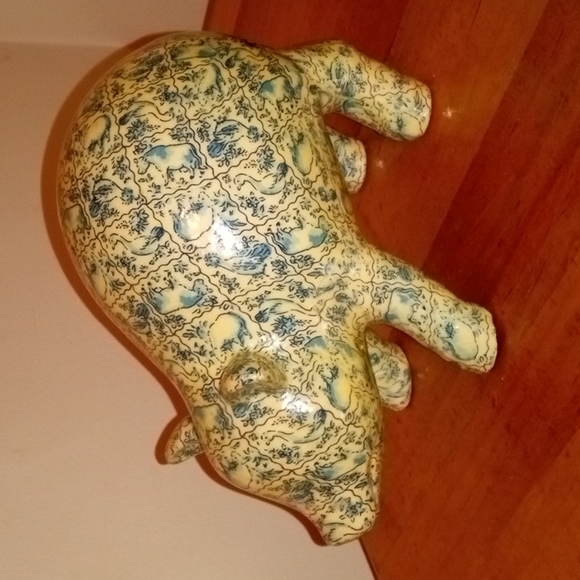 Source Unknown | Accents | Vintage Porcelain Pig With Blue Farm Animals ...